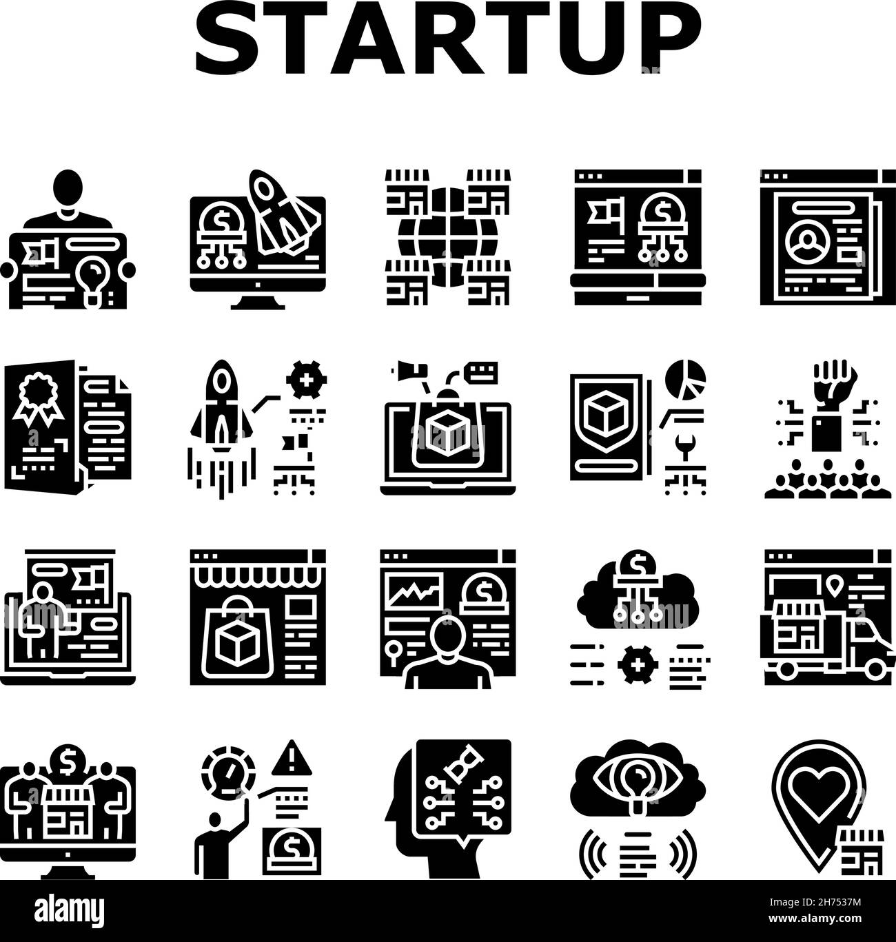 Startup Business Idea Launching Icons Set Vector Stock Vector Image ...