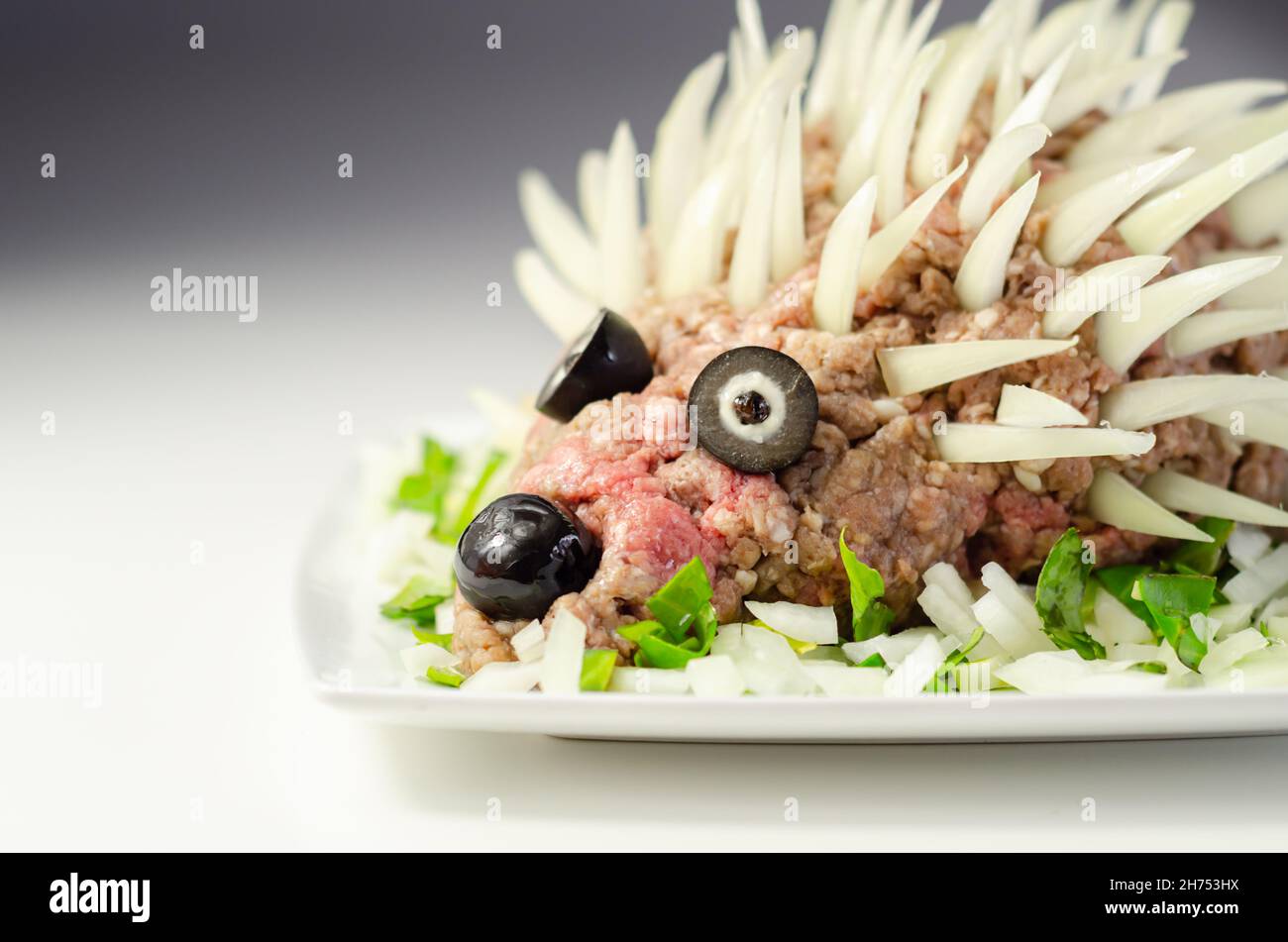 Traditional German dish called Mettigel, Mett served as a Mett hedgehog ...