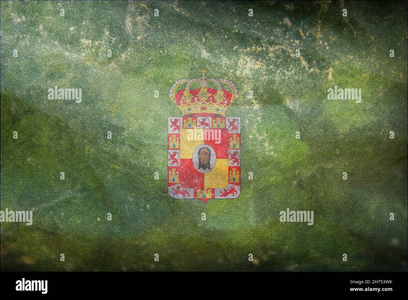 Top view of retro flag Jaen, Spain with grunge texture. Spanish travel ...