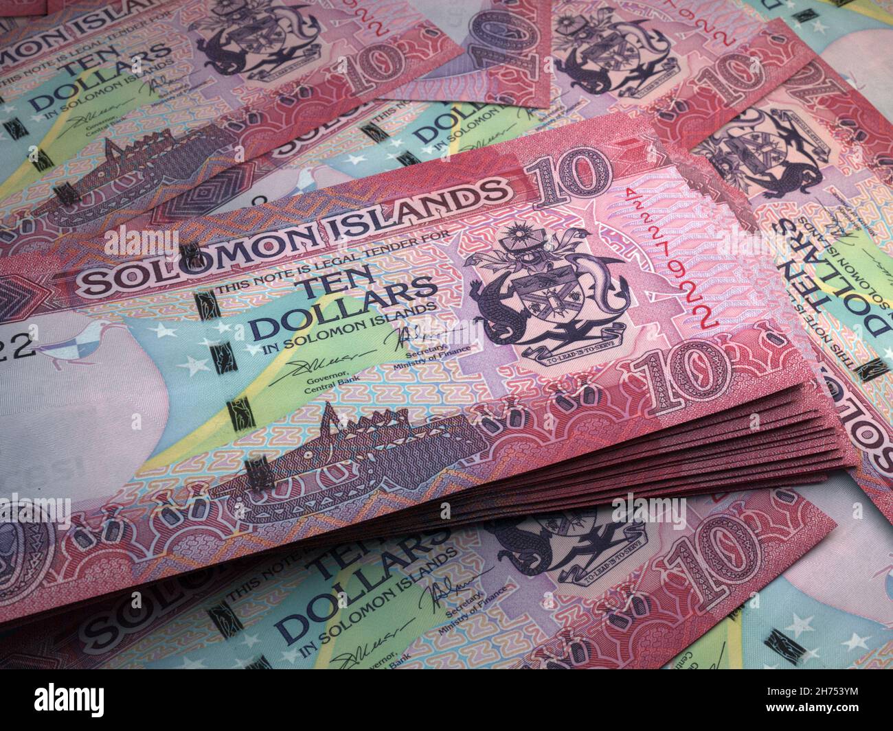 Money of Solomon Islands. Dollar bills. SBD banknotes. 10 Tok. Business ...