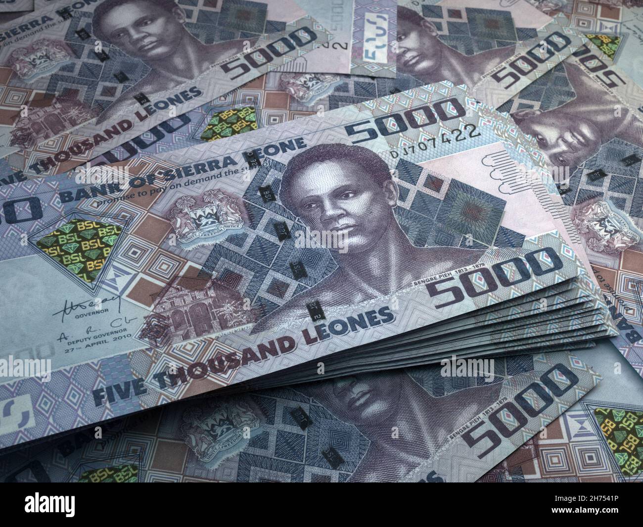 Money of Sierra Leone. Leone bills. SLL banknotes. 5000 Mende. Business ...