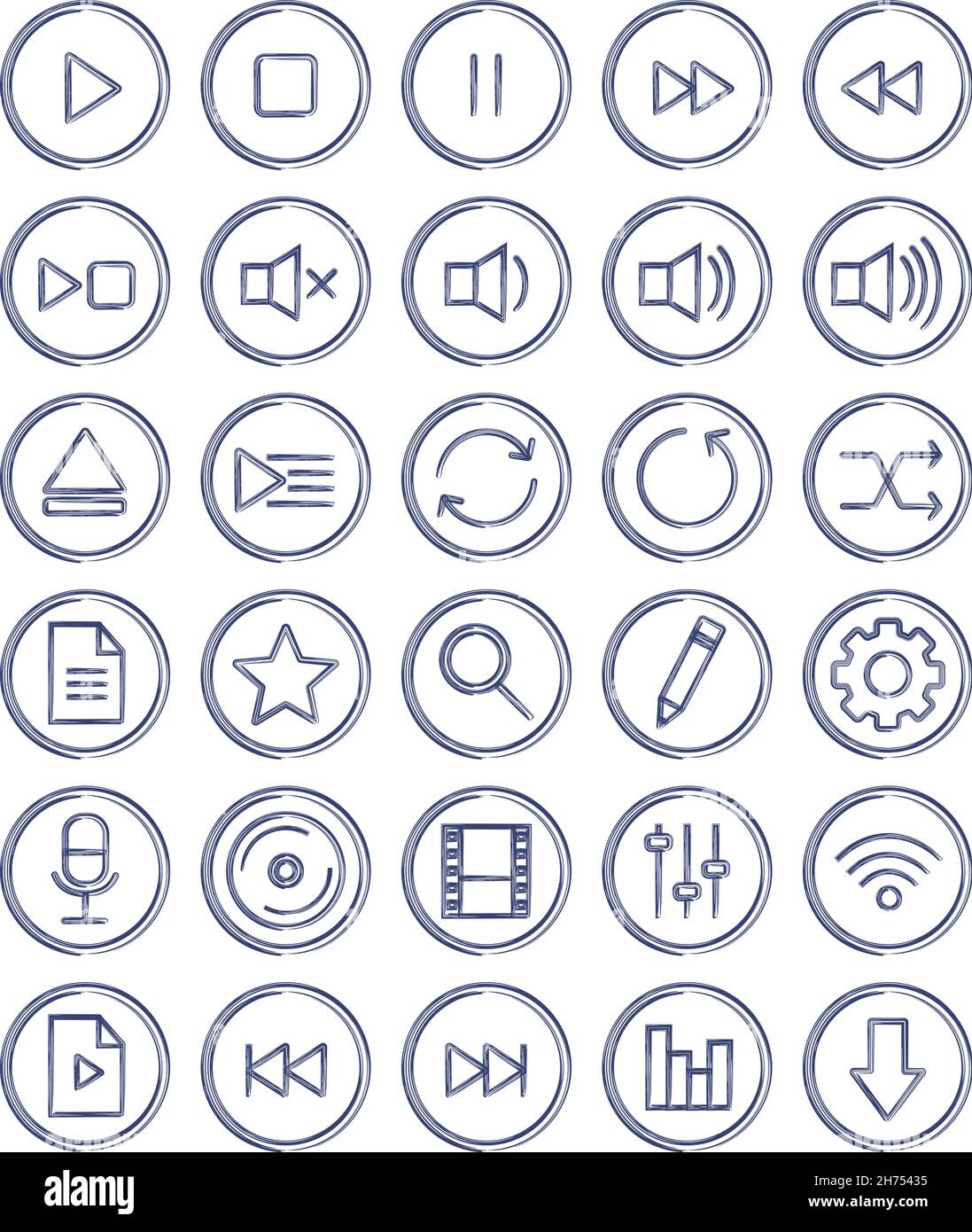 Multimedia linear hand drawn ink icons set Stock Vector Image & Art - Alamy