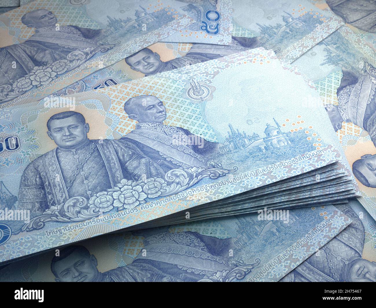 Money of Thailand. Thai baht bills. THB banknotes. 50 bahts. Business ...