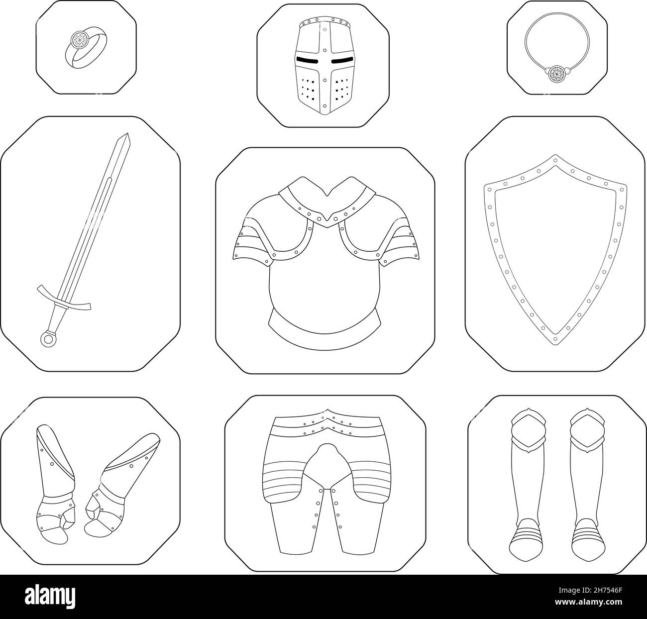 Game inventory. Knight linear armor set Stock Vector Image & Art - Alamy
