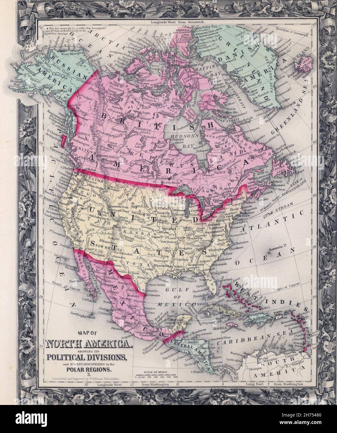 Illustration of the 19th century map of North America Stock Photo - Alamy