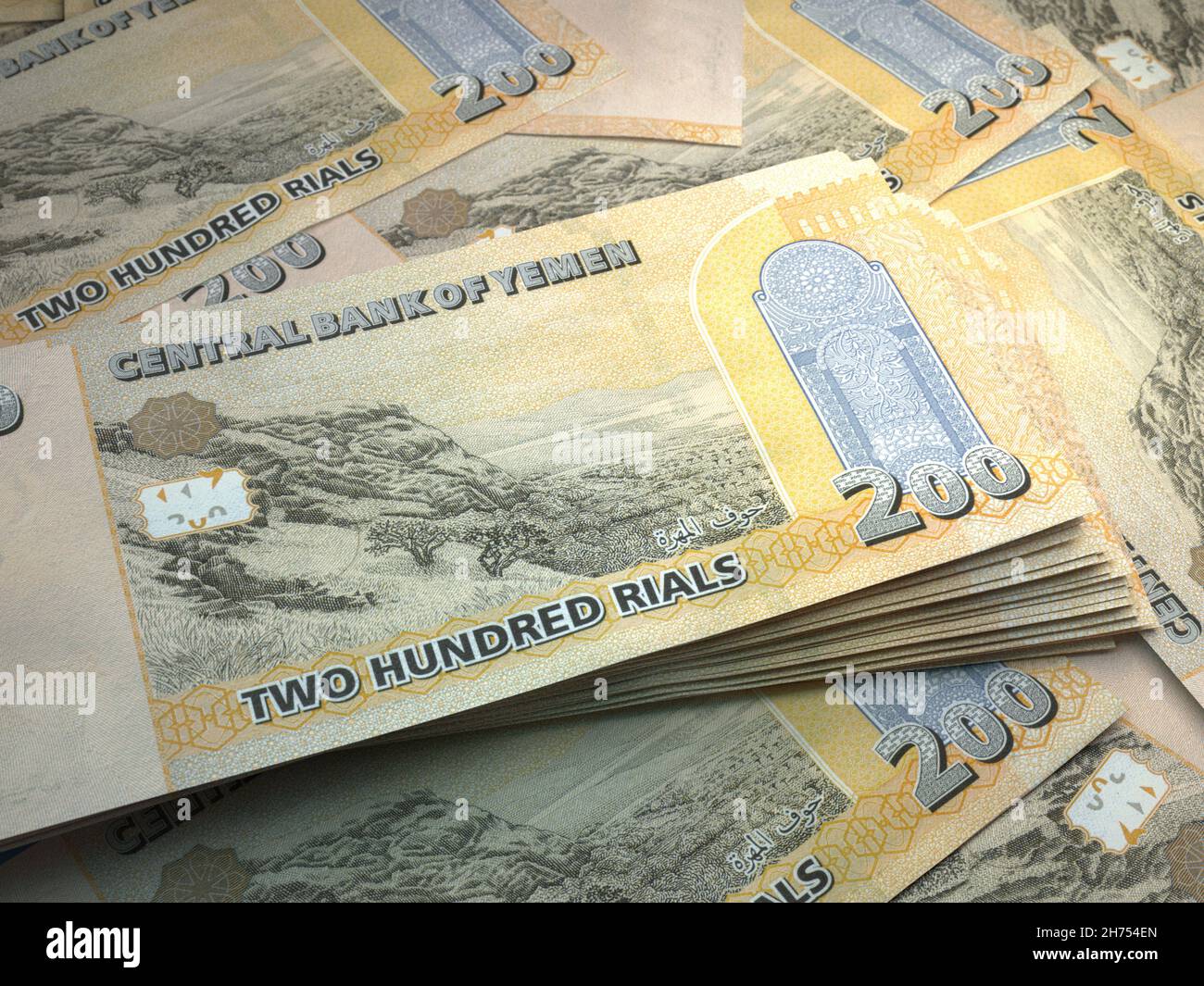 Money of Yemen. Rial bills. YER banknotes. 200 Arabic. Business ...