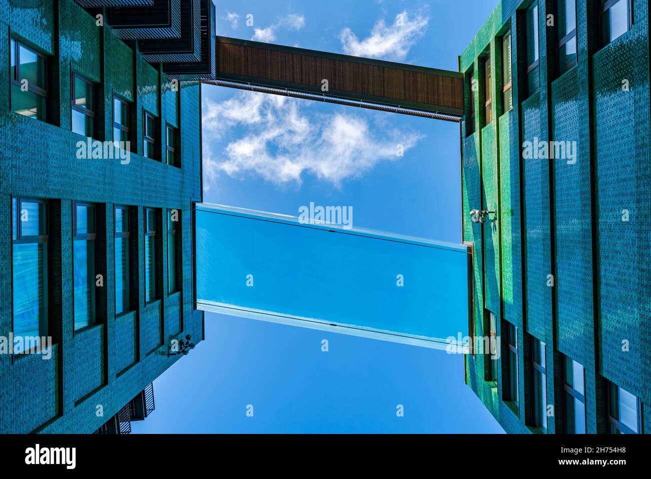 LONDON, UK - NOVEMBER 11 2021: Upward view of Floating Sky Pool ...