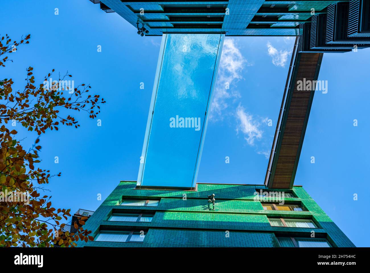 LONDON, UK - NOVEMBER 11 2021: Upward view of Floating Sky Pool ...