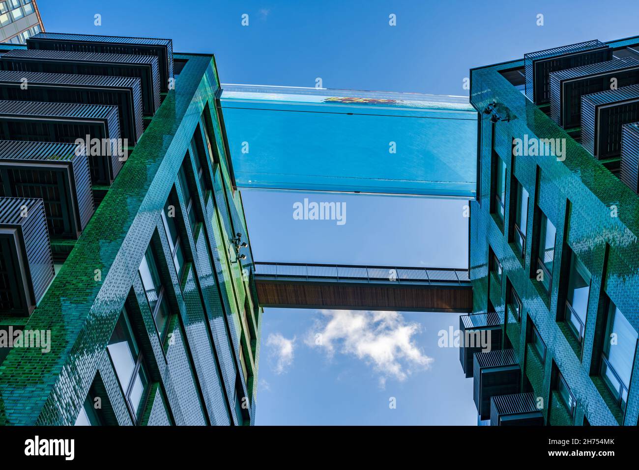 LONDON, UK - NOVEMBER 11 2021: Upward view of Floating Sky Pool ...