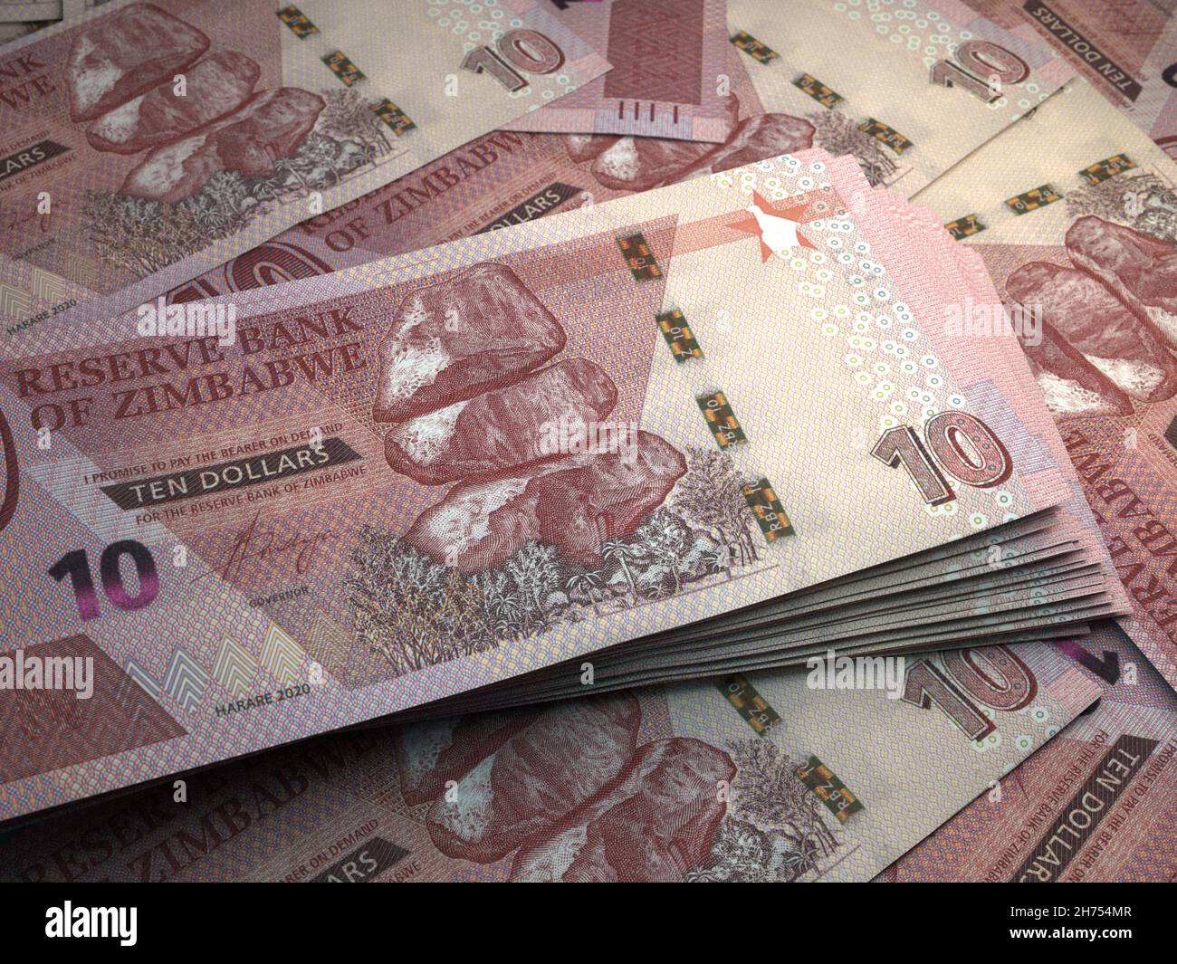 Money of Zimbabwe. Zimbabwean dollar bills. ZWL banknotes. 10 dollars ...