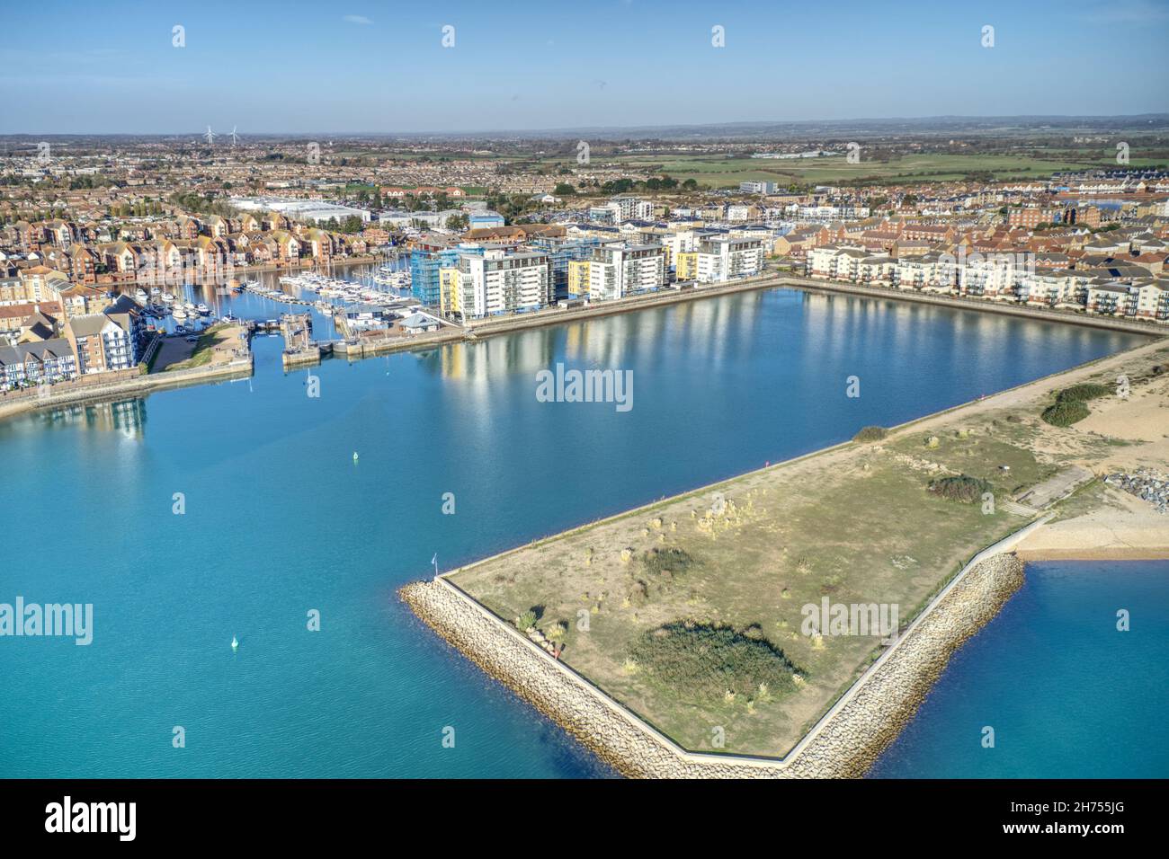 Aerial photo of the lock entrance to Sovereign Harbour in Eastbourne ...