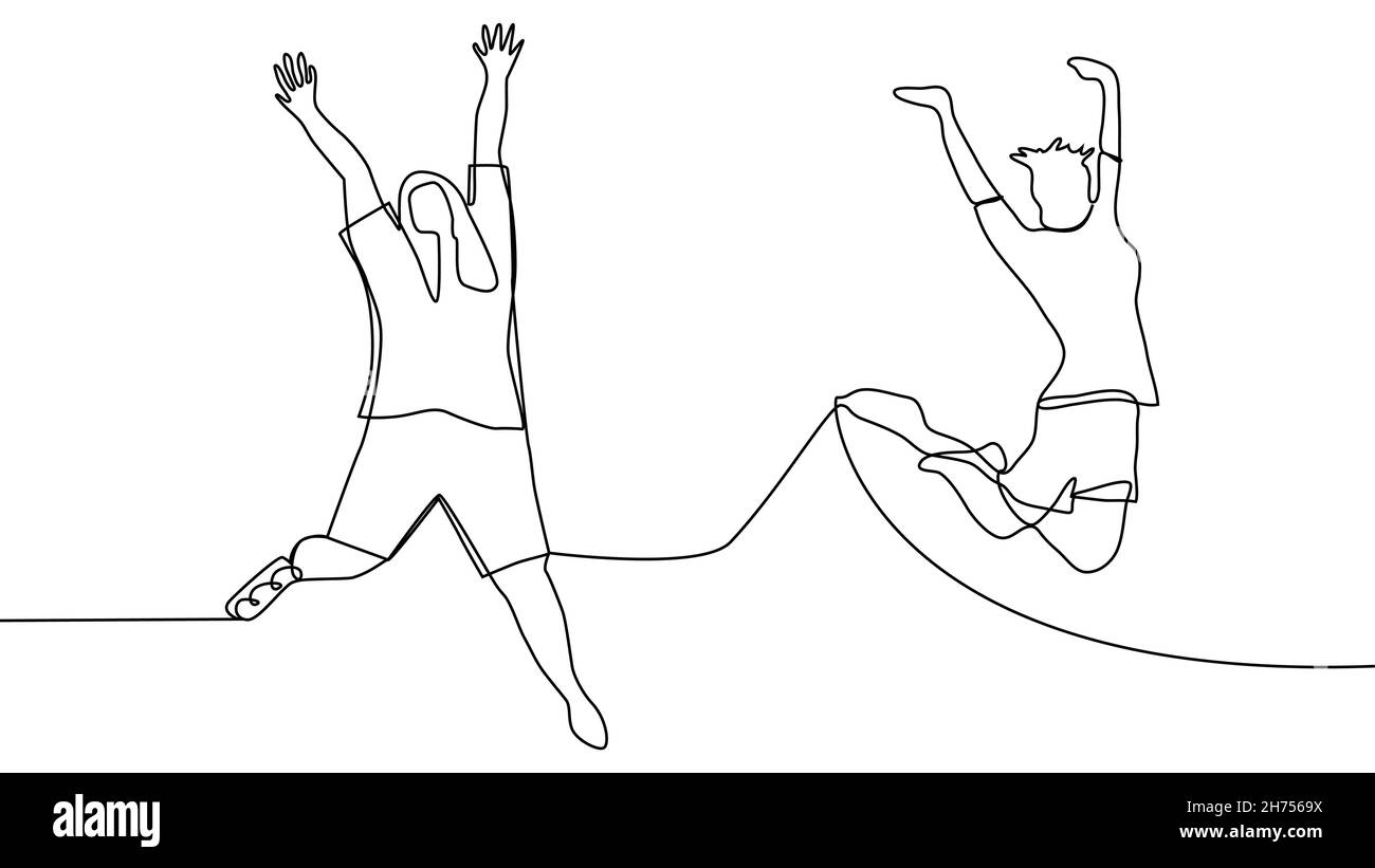 continuous line drawing of jumping happy team members Stock Vector ...