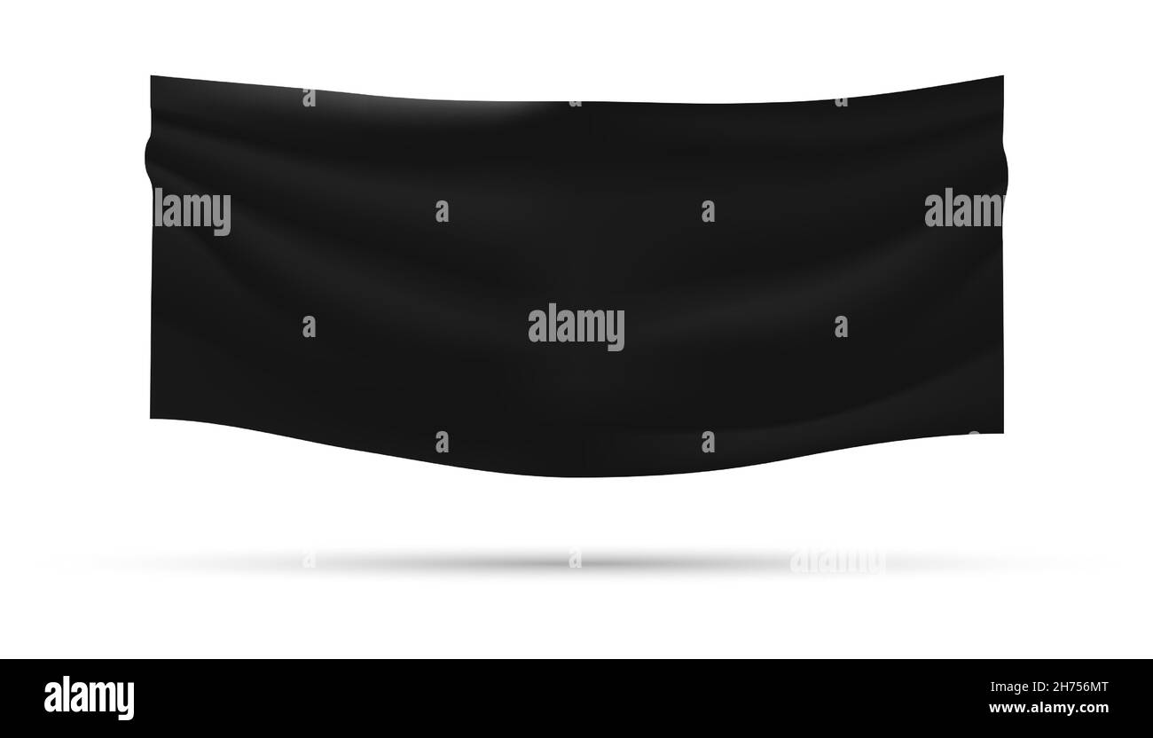 Black fabric flag jn wall. Vector realistic blank rectangle sheet Stock ...