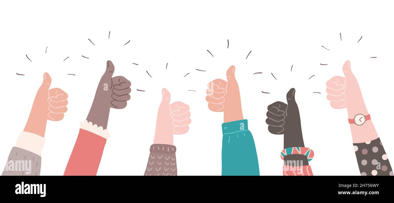 Hands with thumbs up. Good feedback. Vector like or positive comment ...