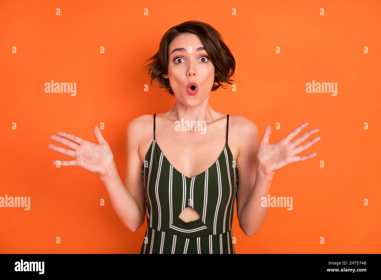 Photo of young attractive girl amazed shocked surprised fake news ...