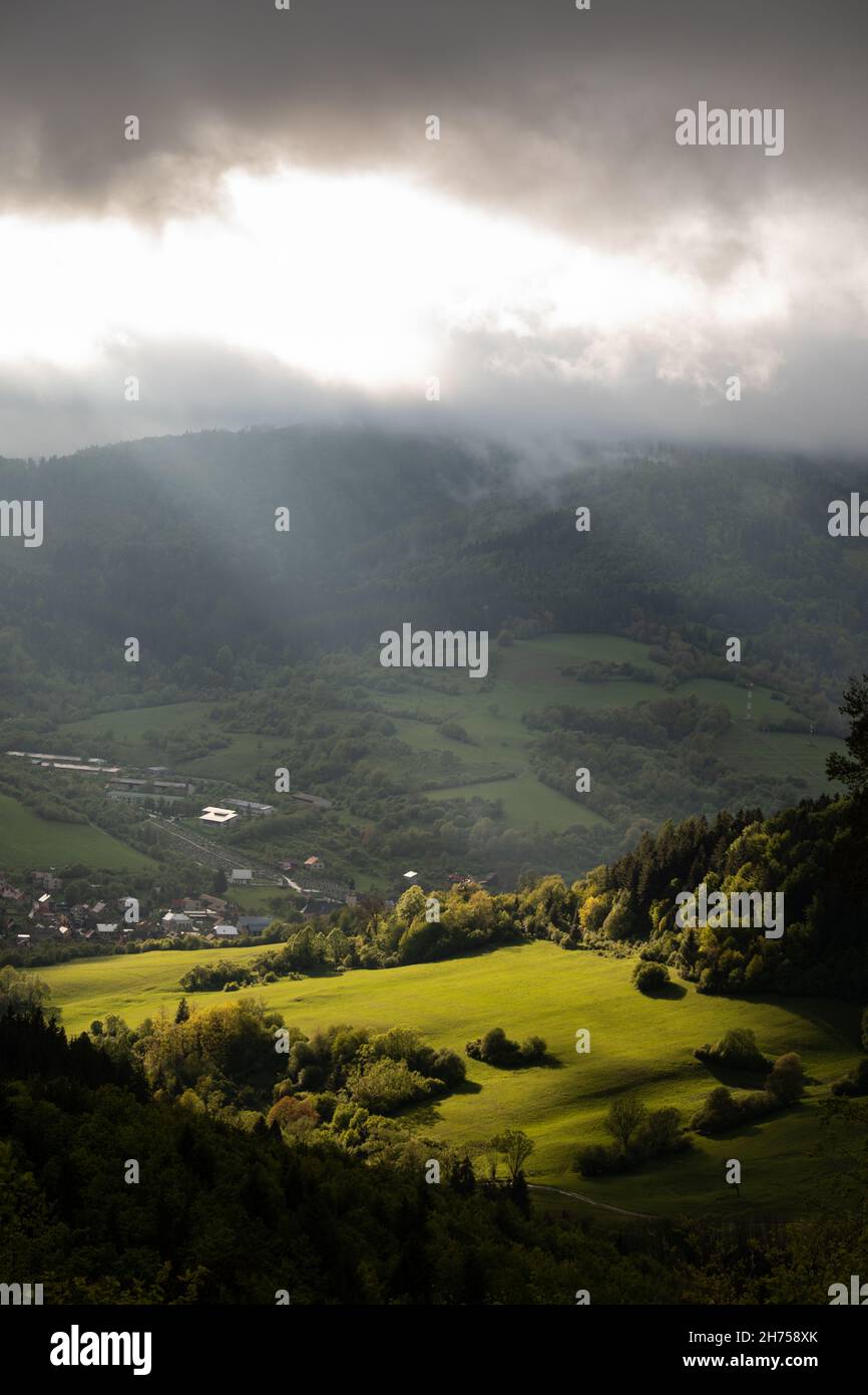 landscape after a storm, after rain, light penetrating through clouds ...