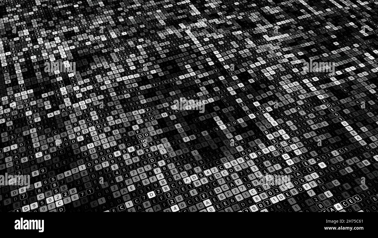 Background with cells and changing numbers. Animation. Computer field with generated numbers and ...