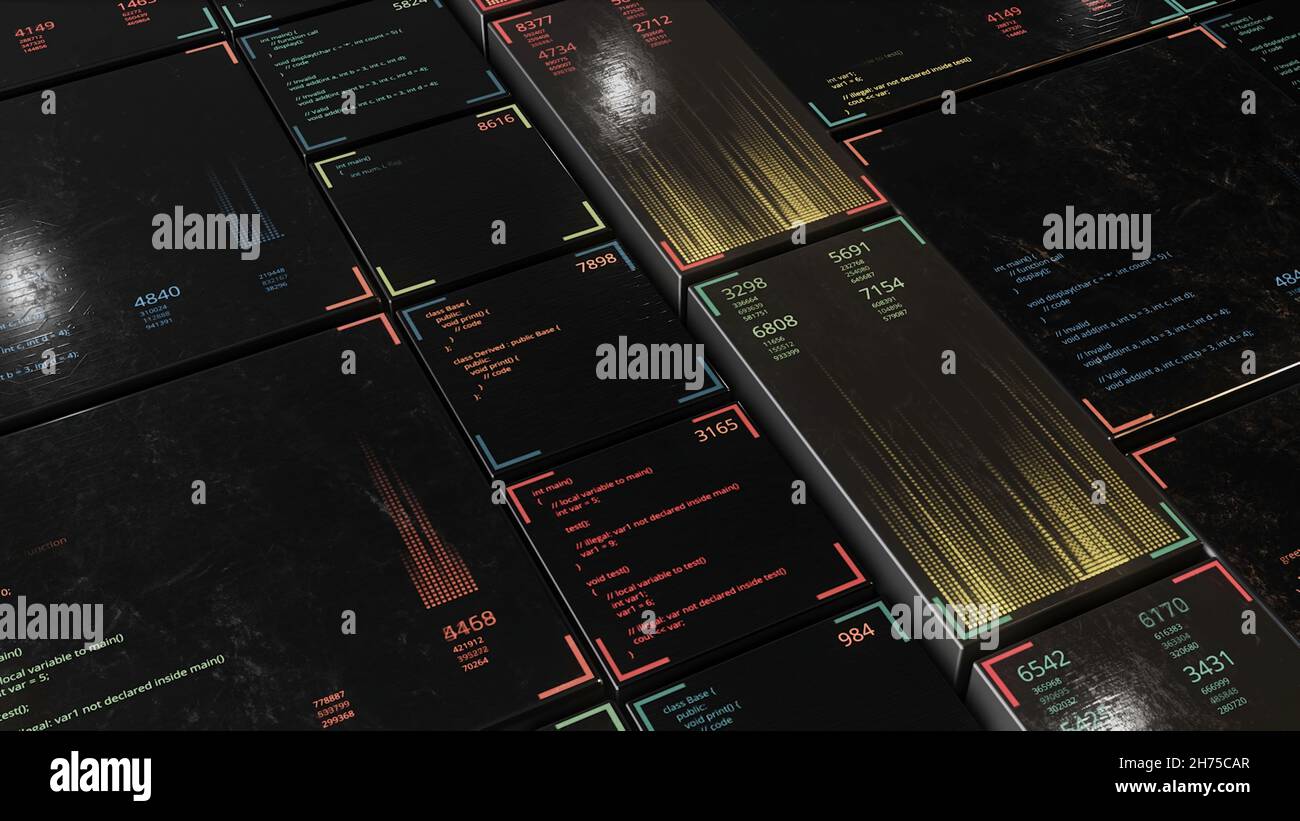 High-tech moving panels with digital data. Animation. 3D background ...