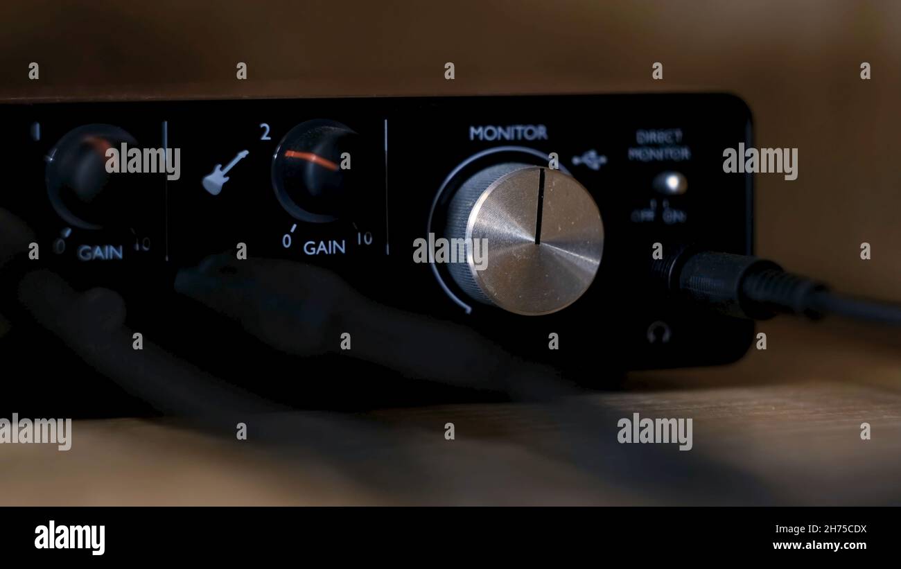 External sound card. Concept. Connect to external sound card for ...