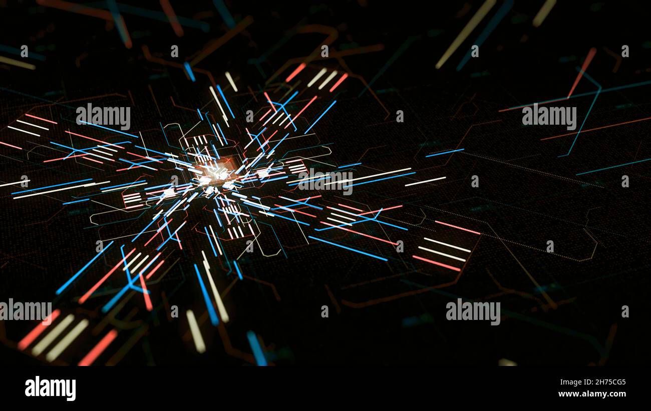 Lines create computer Board pattern. Animation. Pulsing neon lines ...
