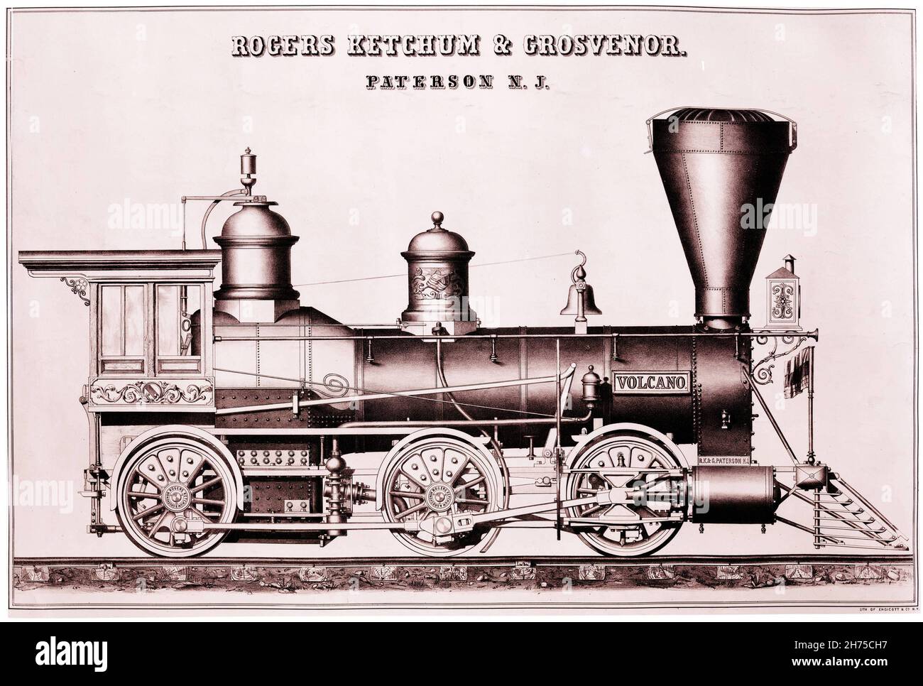 Illustration of the 19th century engraving of a locomotive on the ...