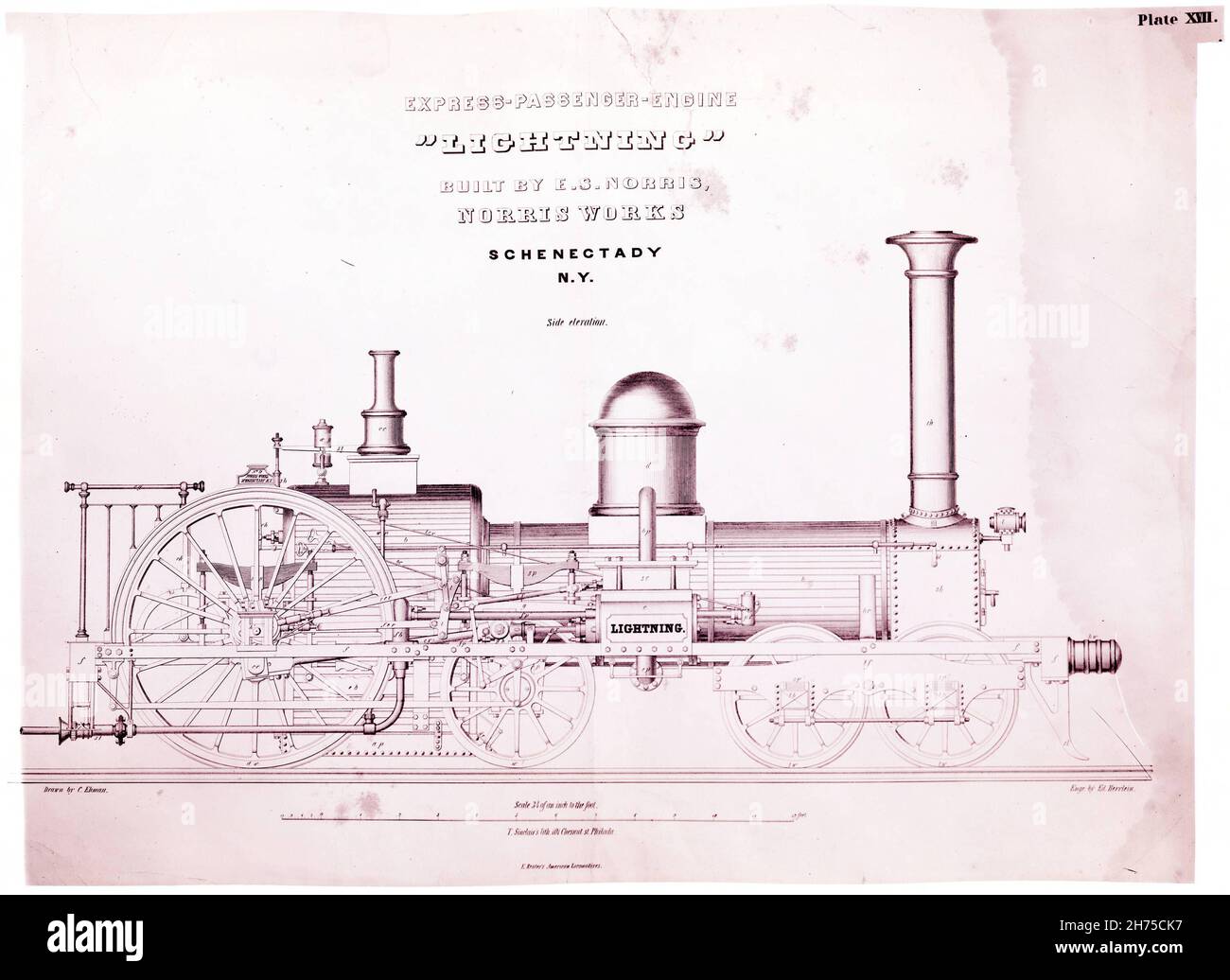 Illustration of the 19th century engraving of a locomotive on the ...