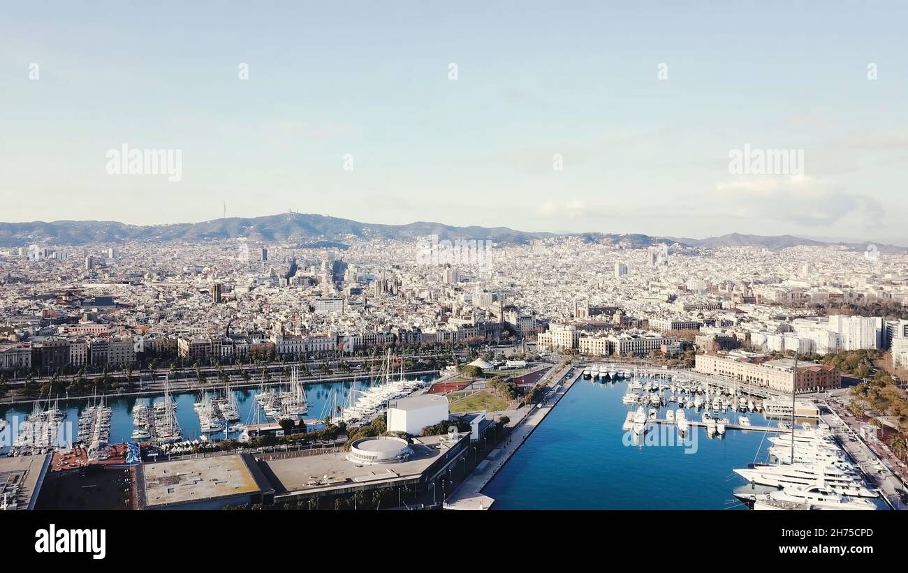 Aerial view of amazing boats at sunset. Stock. Top view from drone of ...