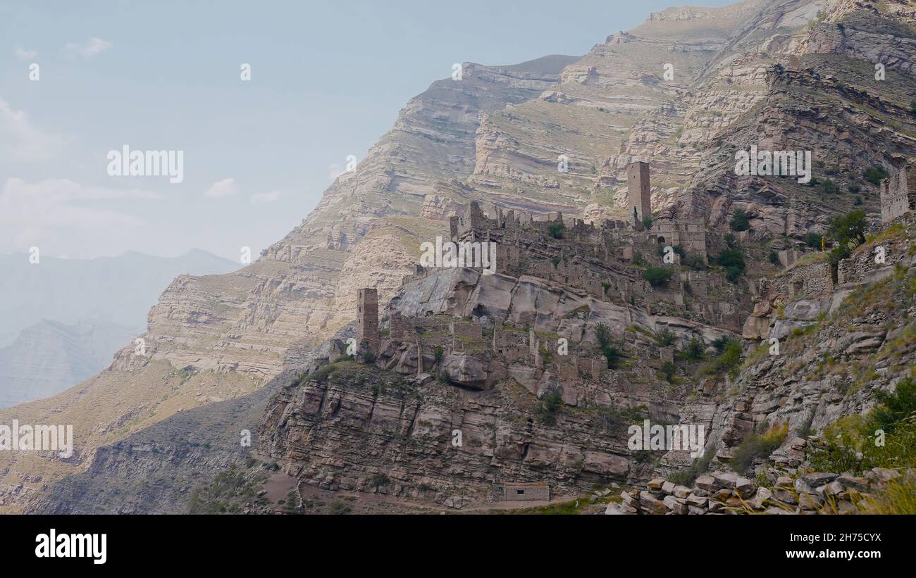 Top view of amazing stone city in mountains. Action. Ancient stone city ...
