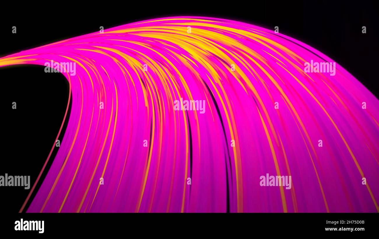 Abstract animation of bright neon stream of multicolored neon rays ...