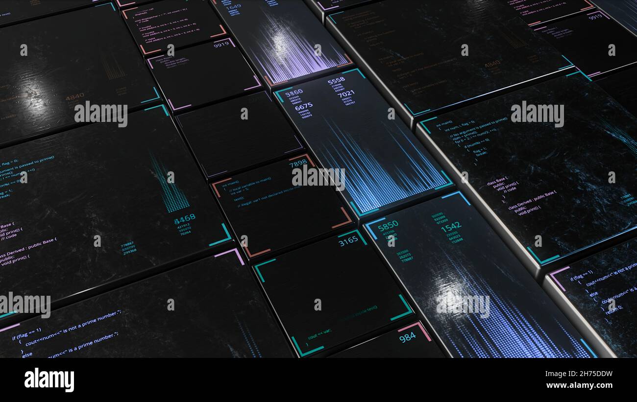 High-tech moving panels with digital data. Animation. 3D background ...