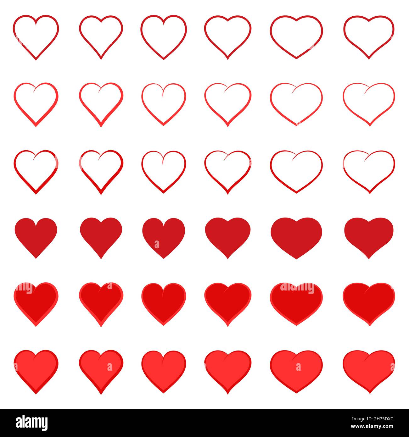 Red heart shapes. Red Outlined heart symbols. Vector sets Stock Vector ...