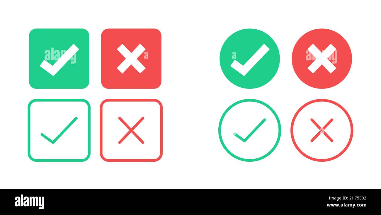 Check mark symbols. Green tick and red cross icon. Square check marks ... Check mark symbols. Green tick and red cross icon. Square check marks ...