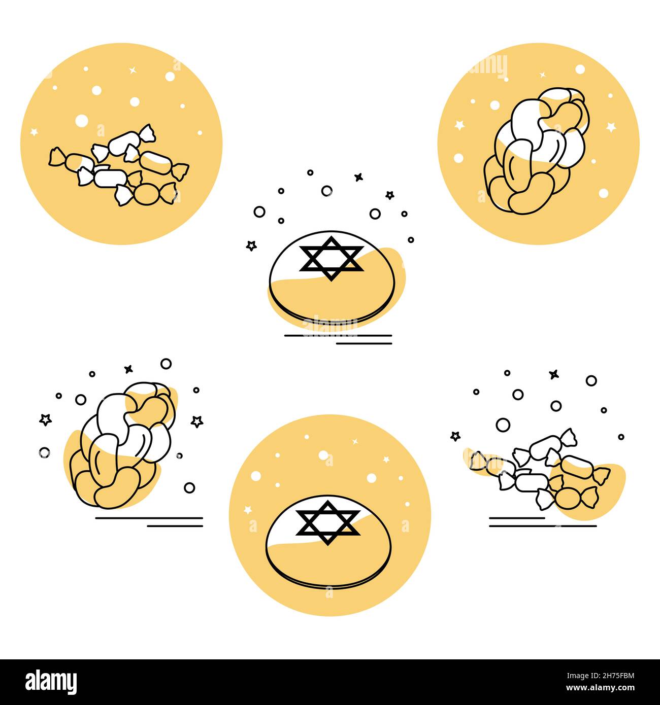 Vector Illustration Challah Sweets Kippah Shabbat Israel Judaism