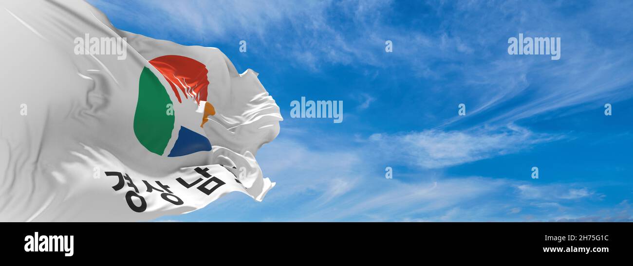 flag of South Gyeongsang Province , South Korea at cloudy sky ...