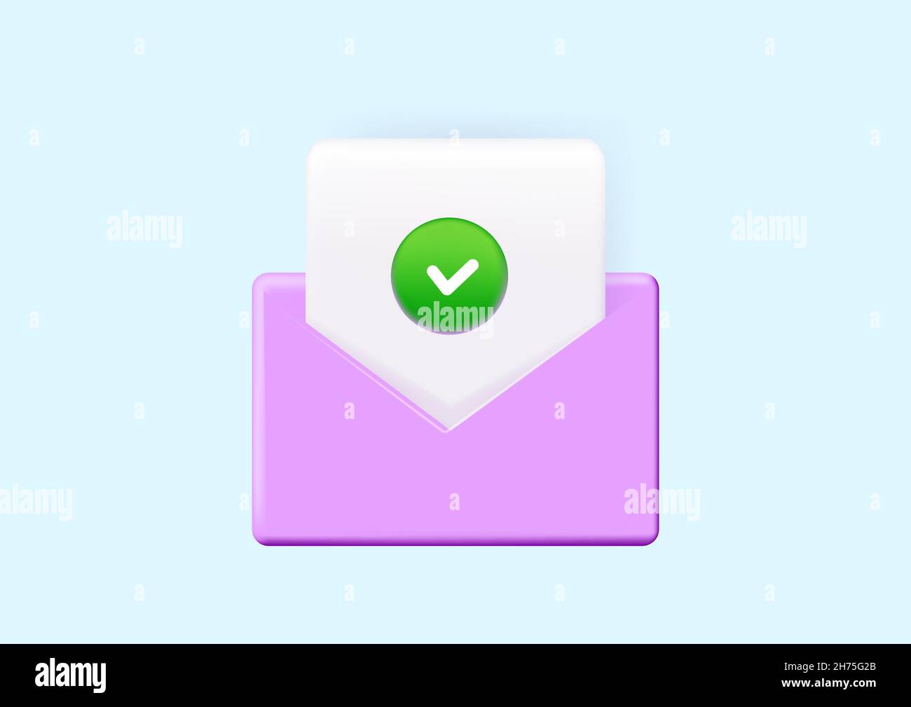Check mark icon. Approvement concept. Document and postal envelope. 3d ...