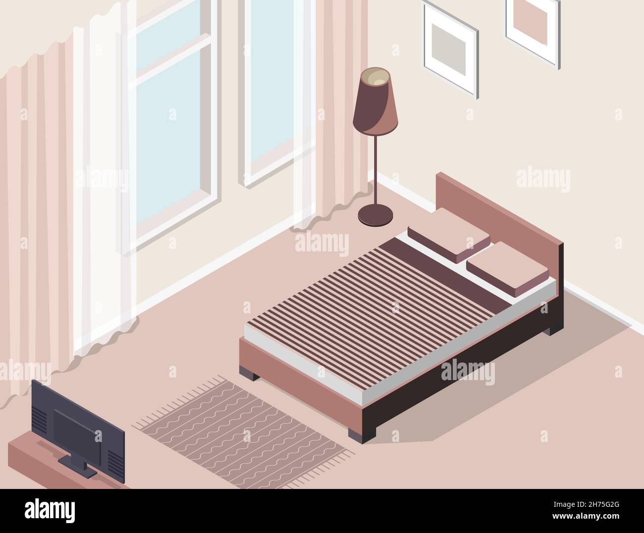 Vector isometric illustration, 3d interior, bedroom, rest room Stock ...