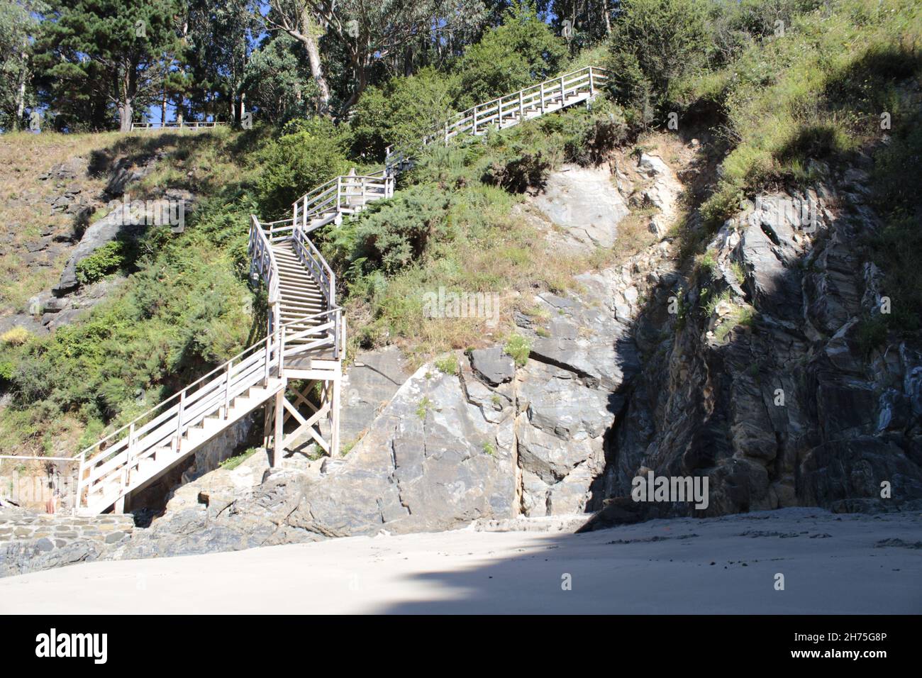 Wooden staircase on a cliff leading to a beach Stock Photo - Alamy