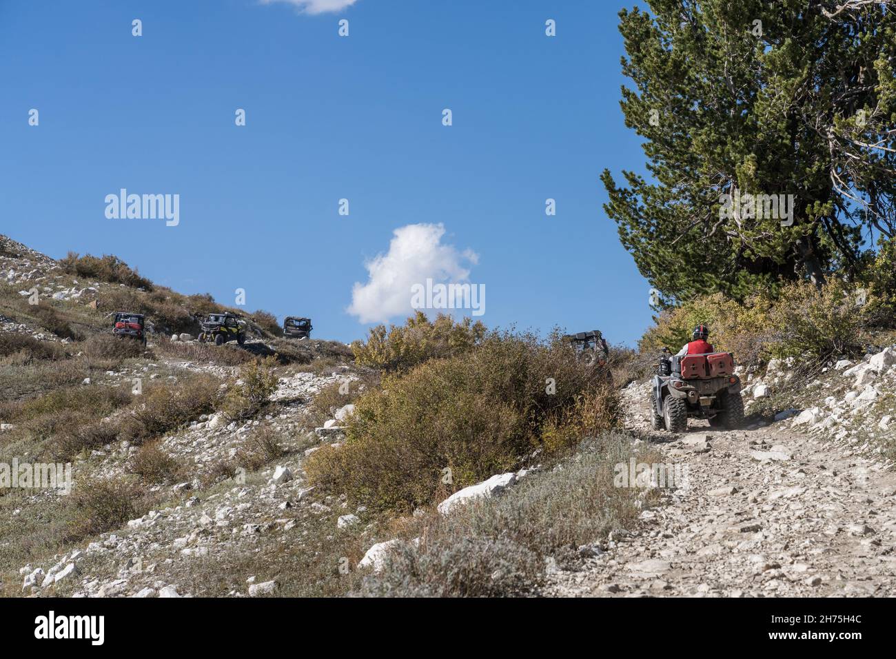 All-terrain vehicles on a rough, rocky road in the Manti-La Sal ...
