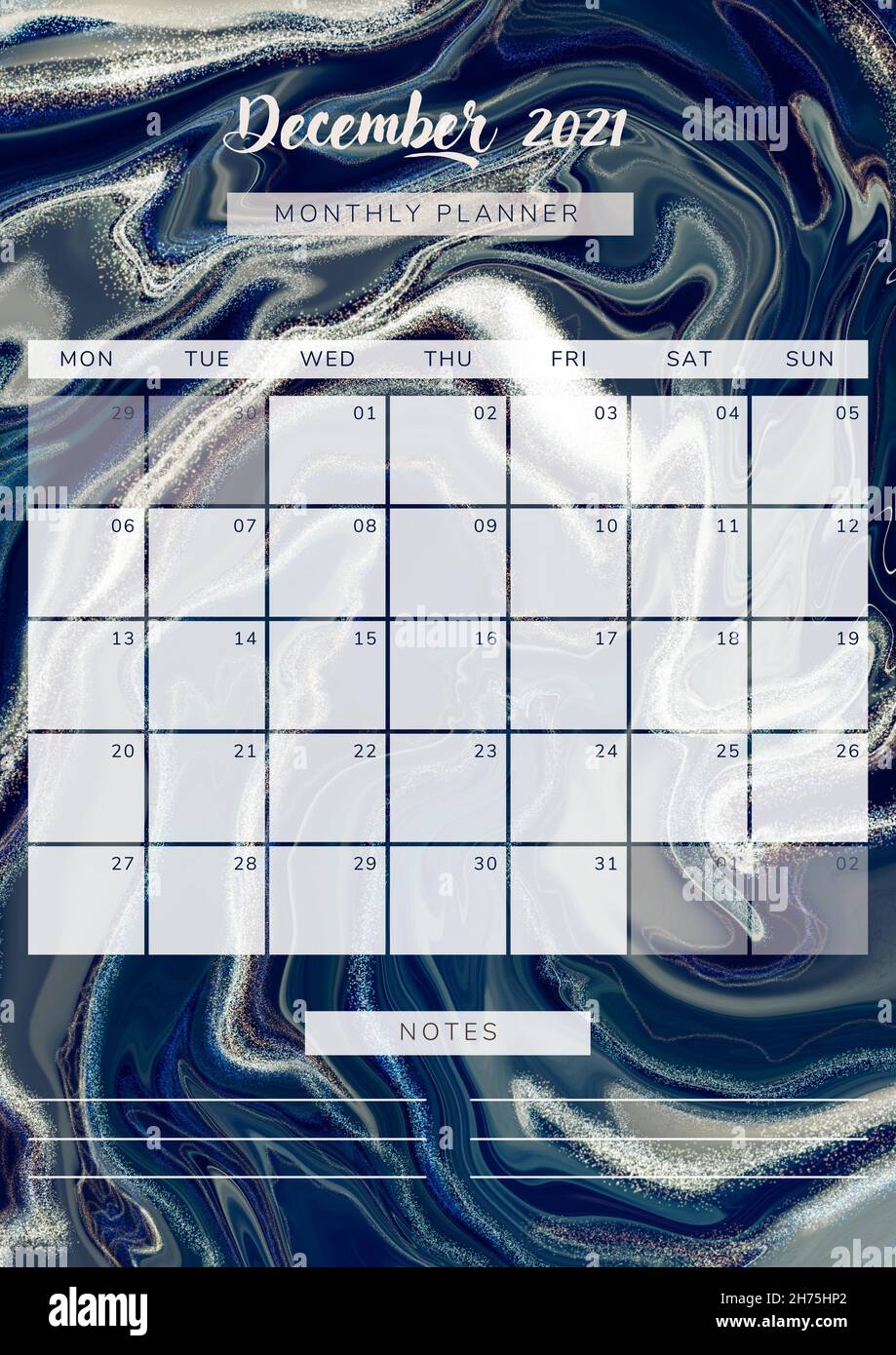 December 2021 month planner template. Feminine daily calendar for notes ...