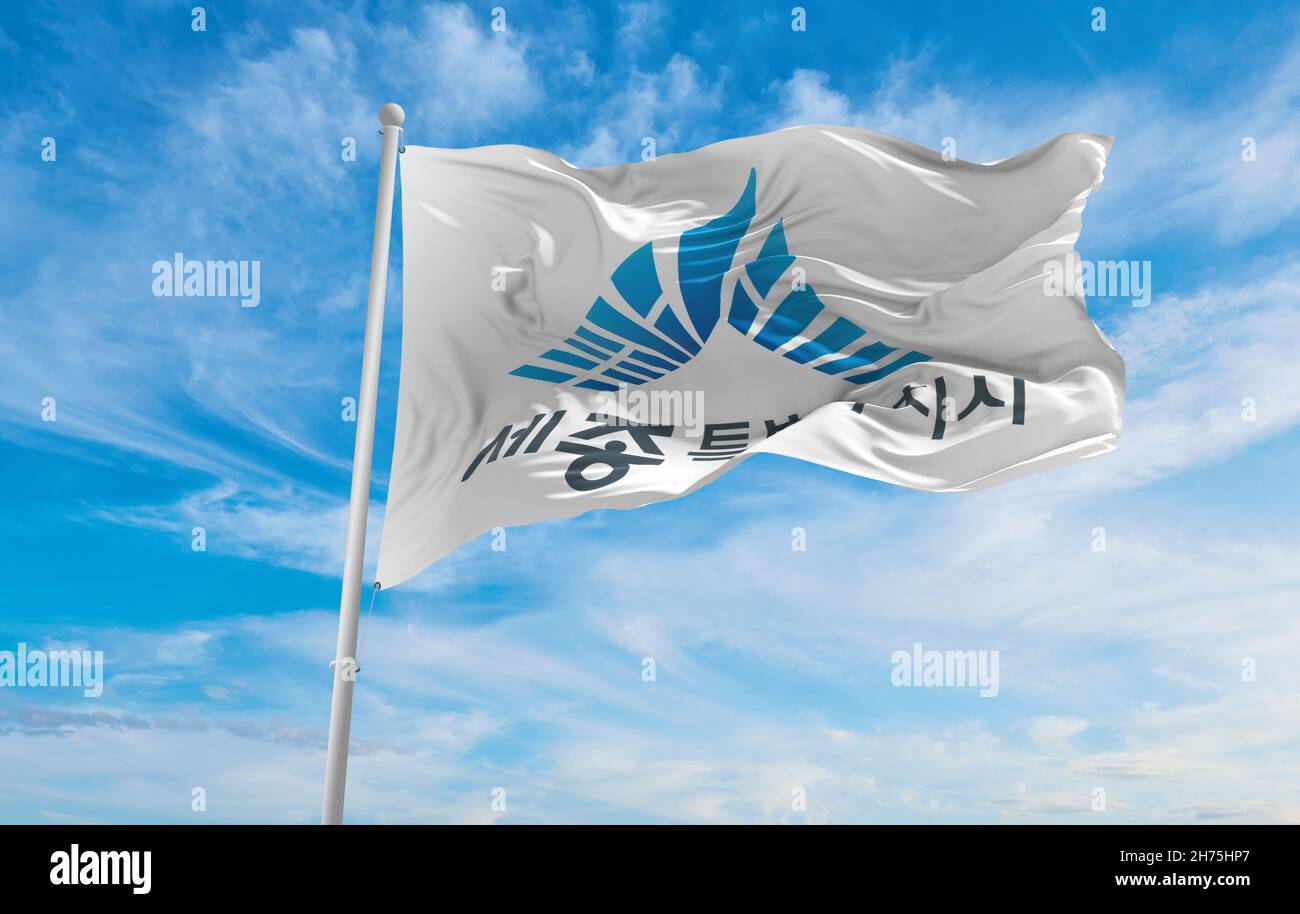 flag of Sejong City, South Korea , South Korea at cloudy sky background ...