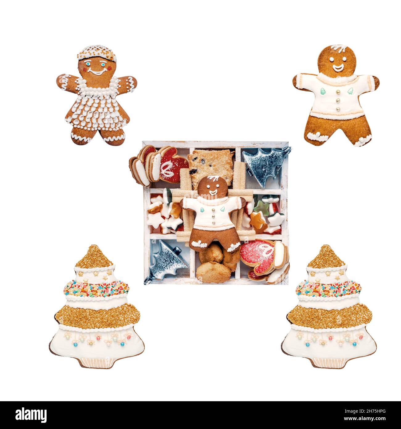 beautiful gingerbread cakes of different shapes with sugar, spices ...