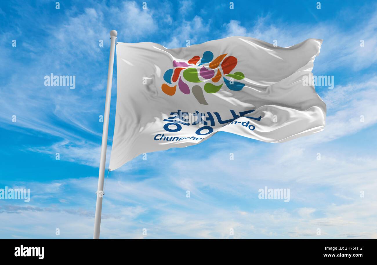 flag of South Chungcheong Province , South Korea at cloudy sky ...
