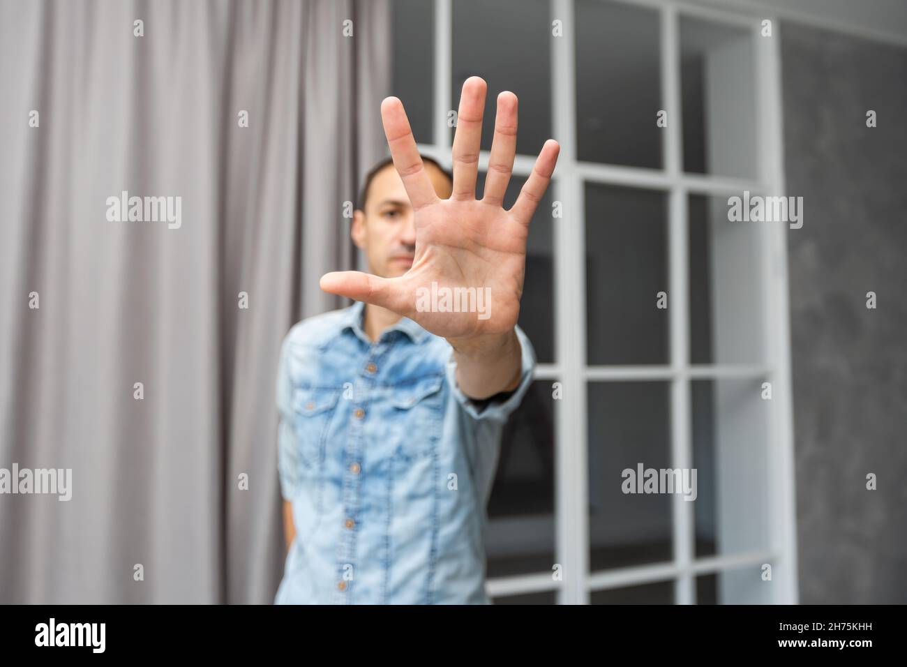 Businessman making stop sign, a man makes a stop with his hand Stock ...