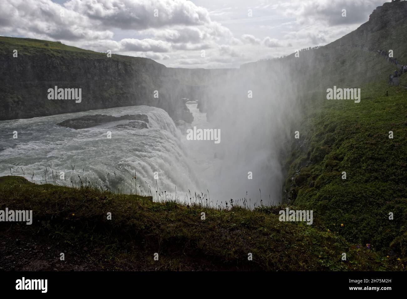 Gullfoss Falls, Golden Falls, drops 32 meters, 105 ft into a canyon ...