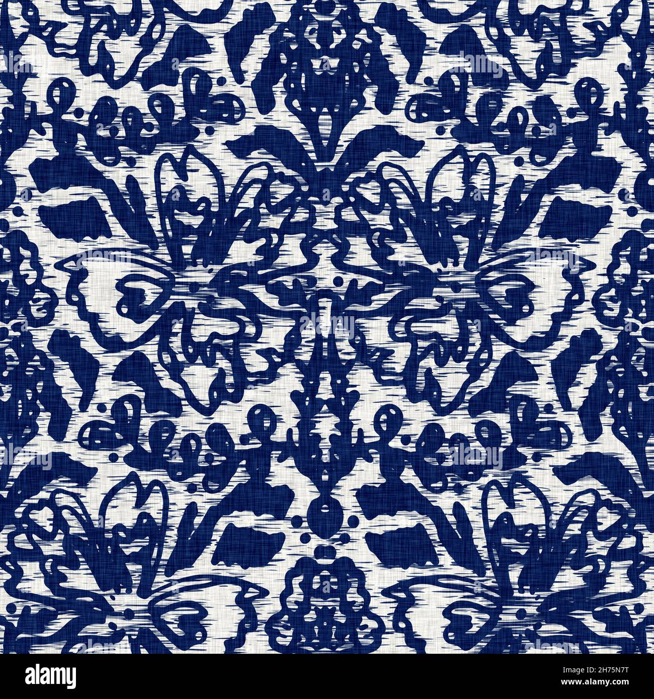Indigo dyed fabric flower pattern texture. Seamless textile fashion ...