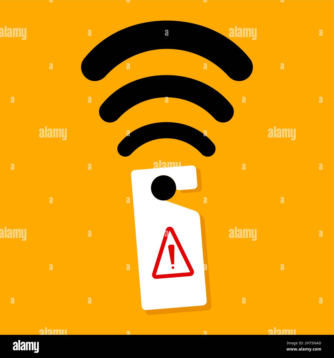 Illustration about wireless or Wi-Fi network problem or internet outage where wireless symbol ...