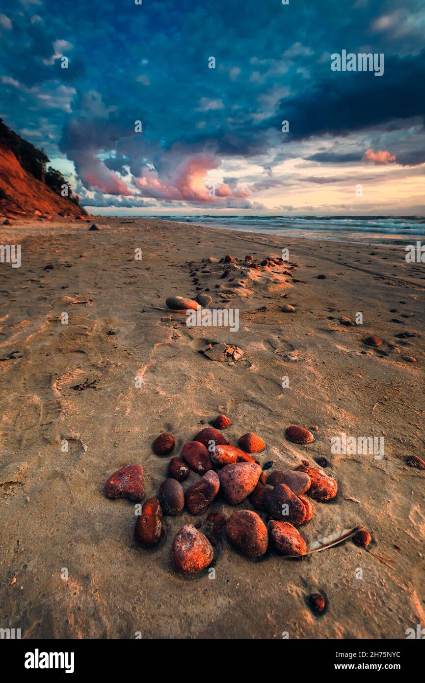 Beautiful sunset at the coast of the Baltic Sea, Lithuania Stock Photo ...
