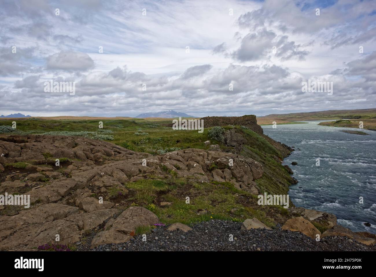Gullfoss Falls, Golden Falls, drops 32 meters, 105 ft into a canyon ...
