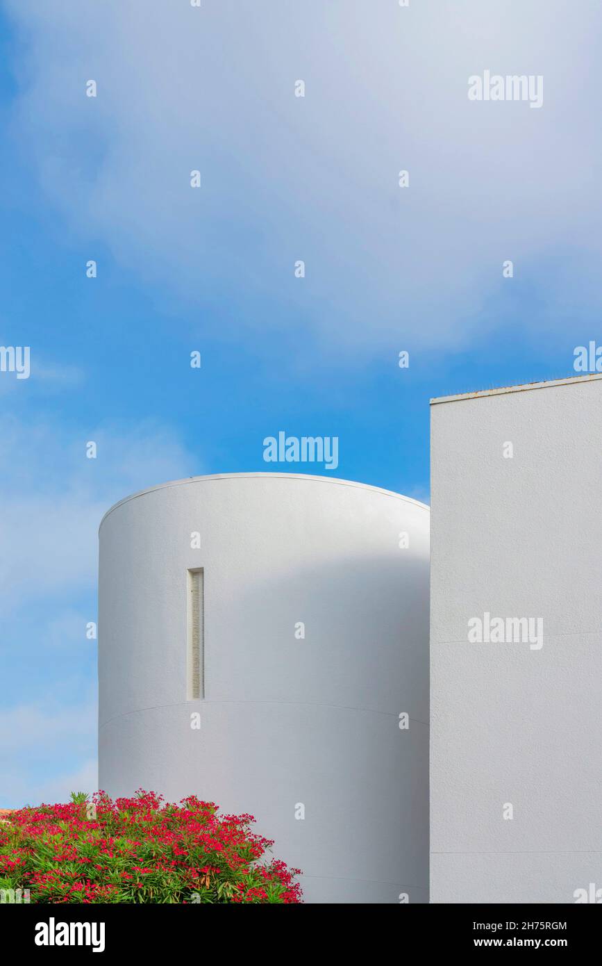 White cylinder building in a low angle view at La Jolla, California ...