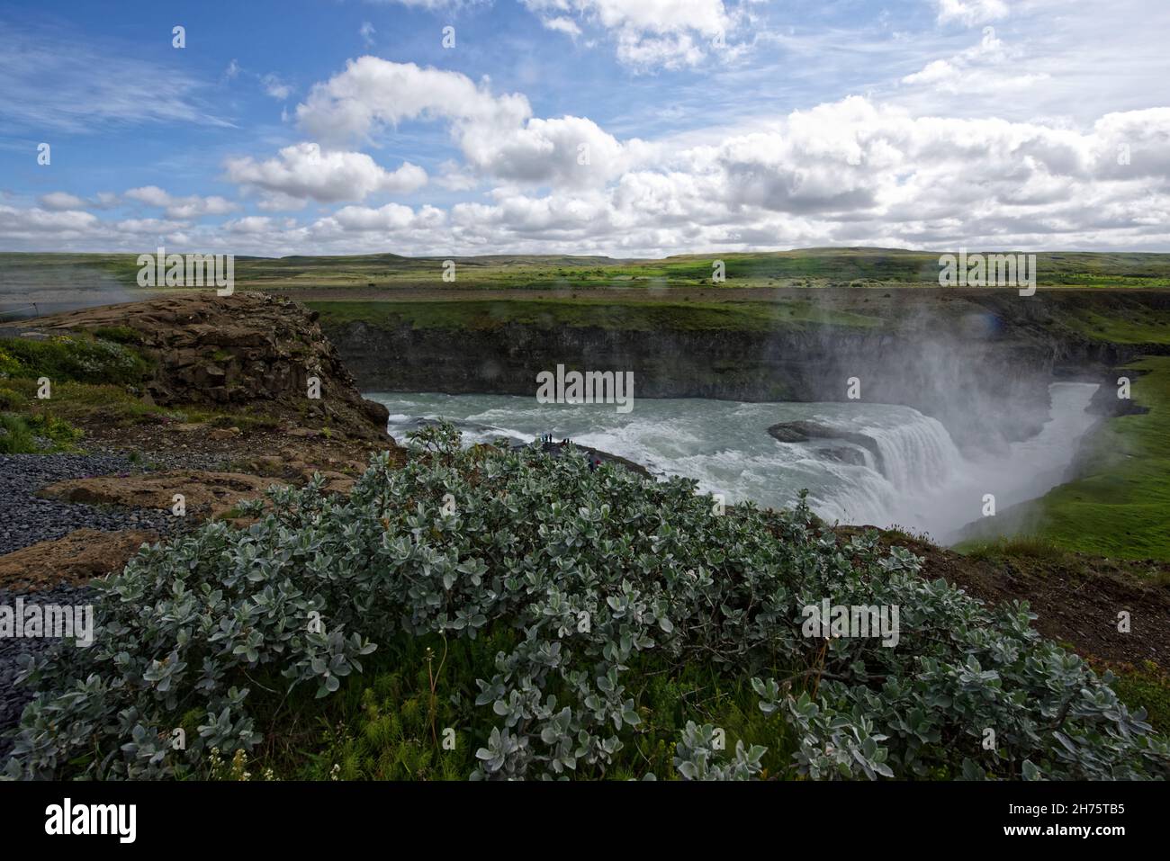 Gullfoss Falls, Golden Falls, drops 32 meters, 105 ft into a canyon ...